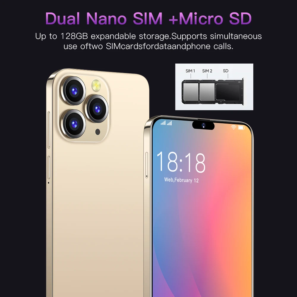 I14 Pro Max Smartphone 6.7 Inch Full Screen 4g 5g Cell Phone 7800mah ...