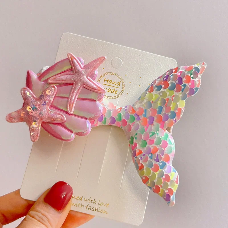 Colorful-Mermaid-Sequins-Hair-Clips-Sparking-Seashell-Starfish-Fishtail ...