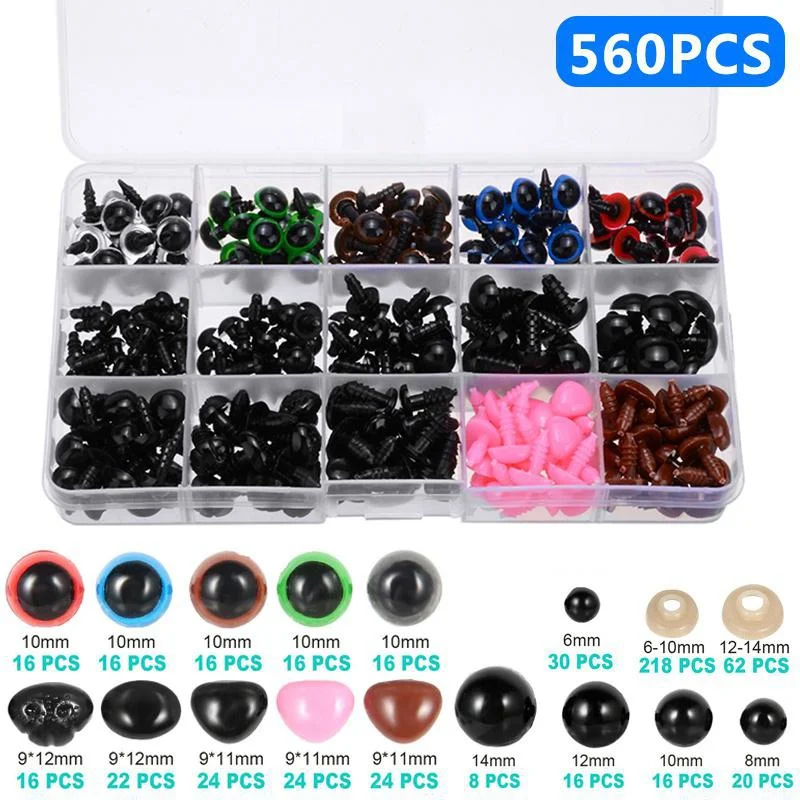 1 Box DIY Craft Eyes Sets 560 Pcs Plastic Colorful Safety Eyes Noses ...