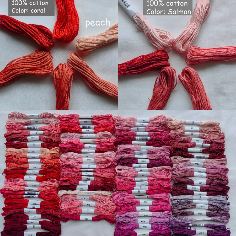 6-Strand-Cotton-Cross-Stitch-Embroidery-Threads-Peach-Coral-Salmon-3713 ...