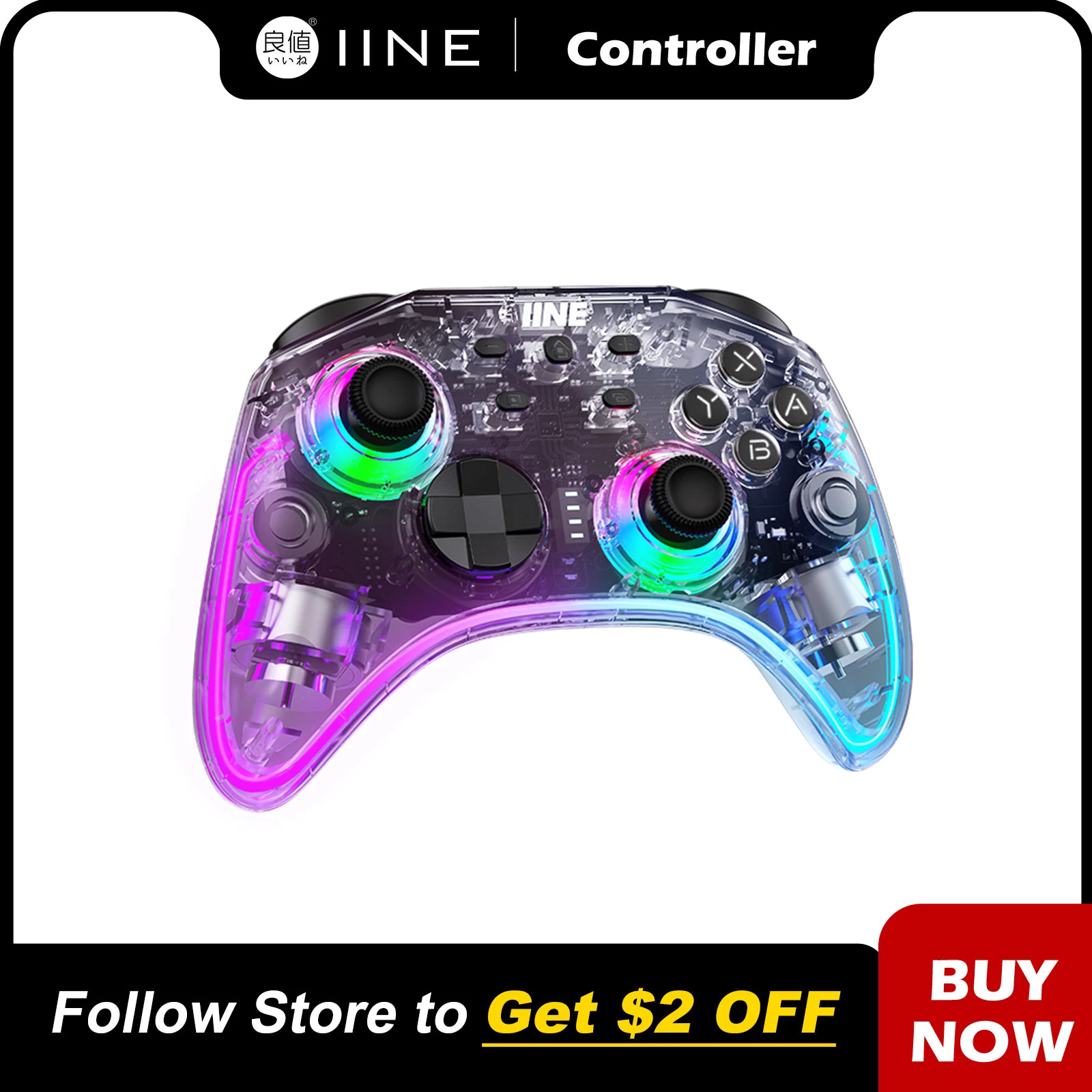 Iine Ares Transparent Wireless Controller With Headset Jack Rgb Light ...