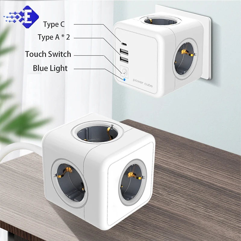 Eu-AC-Outlets-Power-Strip-Multiple-Cube-Plug-3-USB-A-Output-Electrical ...