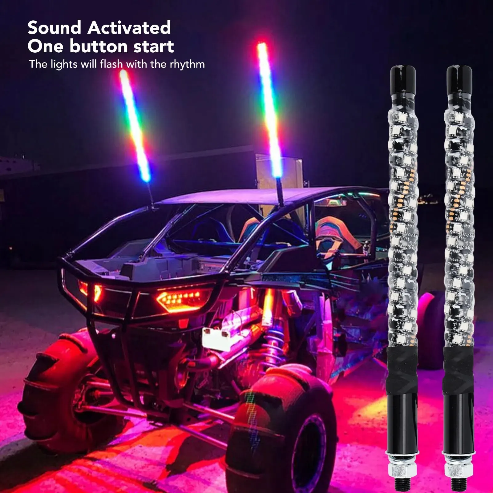 2PCS 1FT LED Whip Lights,Remote Control Flagpole Antenna Whips,for UTV ...