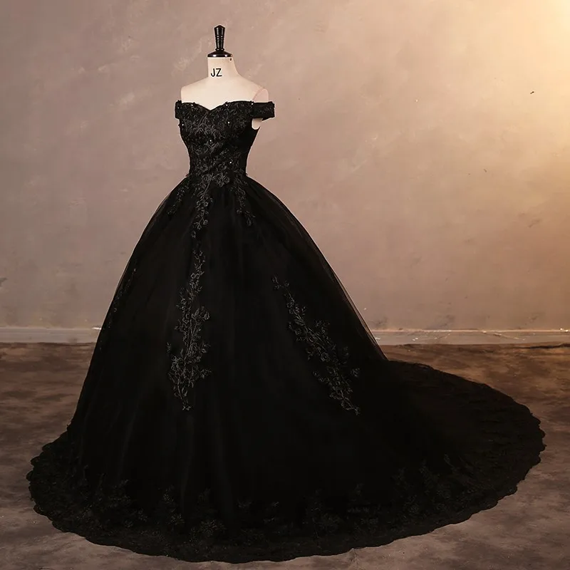 Vestido-de-fiesta-negro-para-ni-as-traje-elegante-de-quincea-era-foto ...