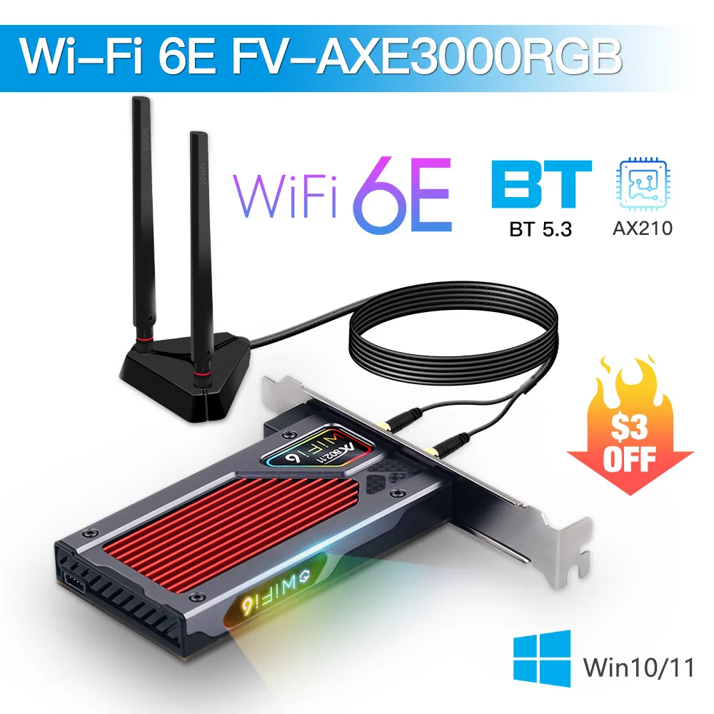 Fvi adaptador inalámbrico Wifi 6e Intel AX210 PCIe, Bluetooth 5,3, AX210NGW, tarjeta de red Wi ...