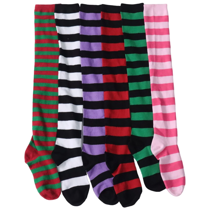 1Pair-Rainbow-Color-Black-And-White-Stripes-Thigh-Stocking-Cozy-And ...