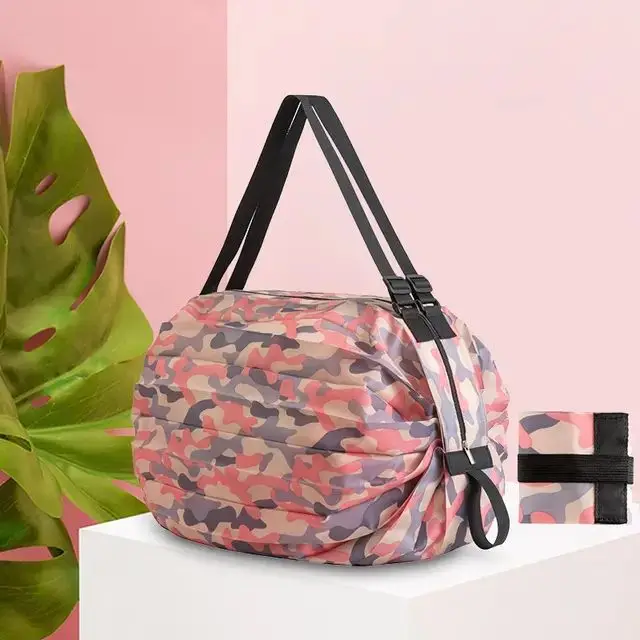 1pc-Pink-Camo-Waterproof-One-Shoulder-Bag-Foldable-Shopping-Bag-Travel ...