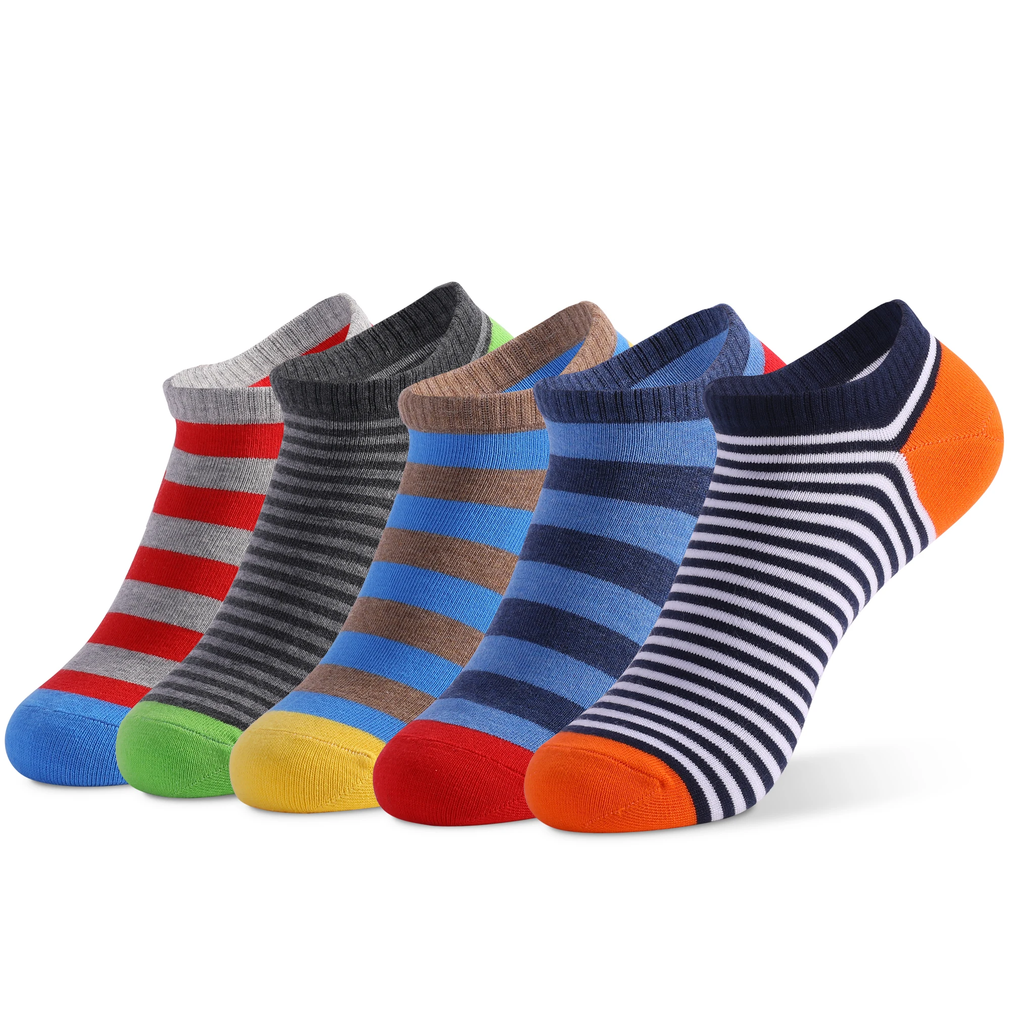 5 Pairs Low Cut Men Socks Solid Color Stripe Breathable Cotton Socks ...