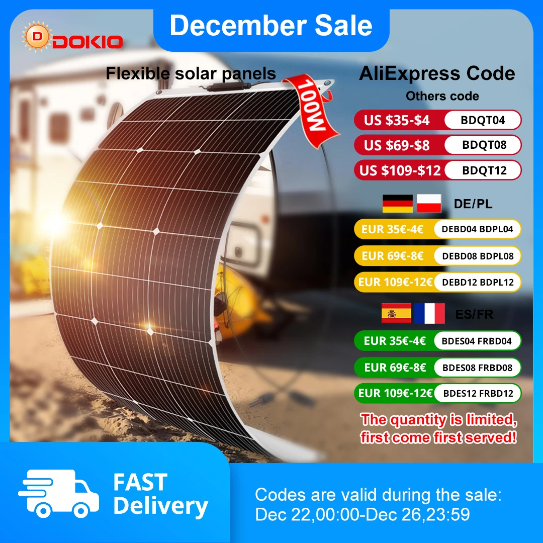 Dokio Ukraine 18V Monocrystalline Silicon 100W/200W/400W Flexible Solar ...
