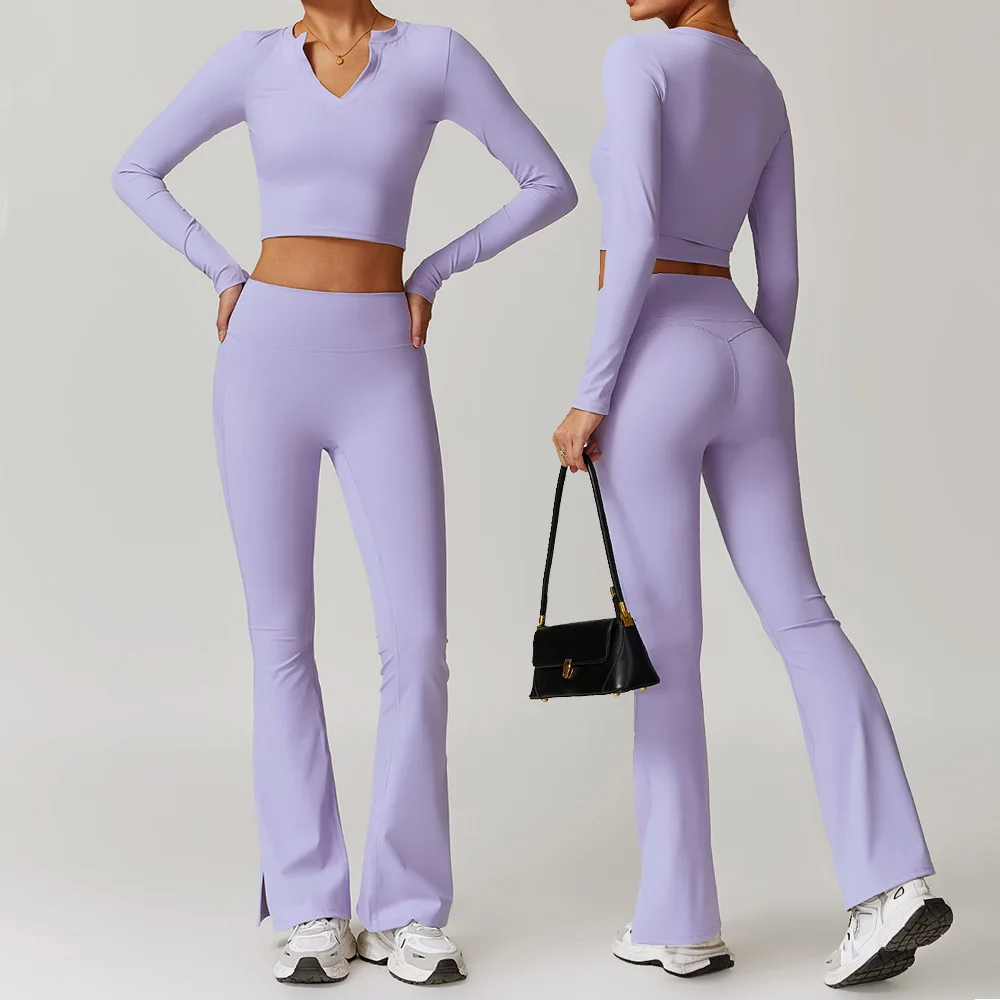 Autumn-Yoga-Sets-2pcs-High-Waist-Flared-pants-long-sleeve-Fitness-suit ...