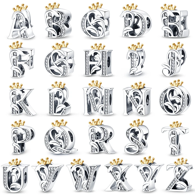 Charms Fit Pandora 925 Original Bracelets Classic Crown 26 Letters ...