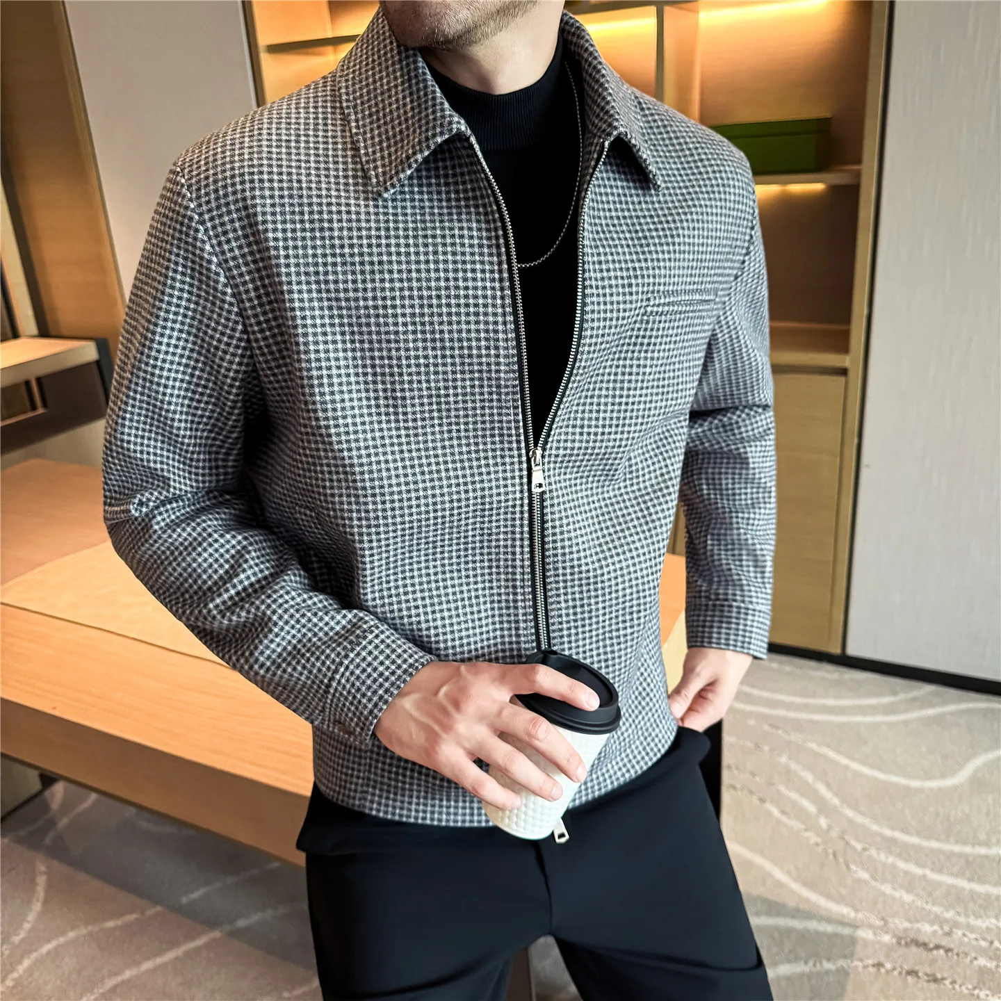 Old Money Man Jackets High Quality Winter Thick Houndstooth Men's ...