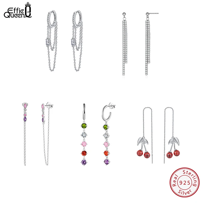 Effie-Queen-Genuine-925-Sterling-Silver-Earrings-Women-Jewelry-Elegant-Cubic-Zirconia-Long-Drop ...