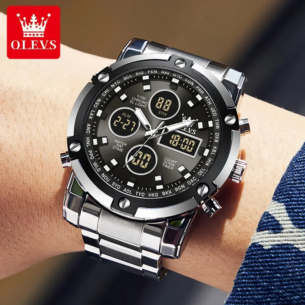OLEVS 1106 Waterproof Multi-function Watches For Men, Stainless Steel ...
