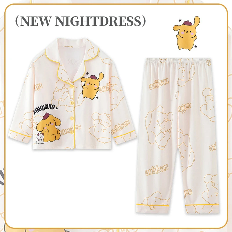 Sanrio-Kawaii-Pompompurin-Pajamas-Girls-Cinnamoroll-My-Melody-Long ...