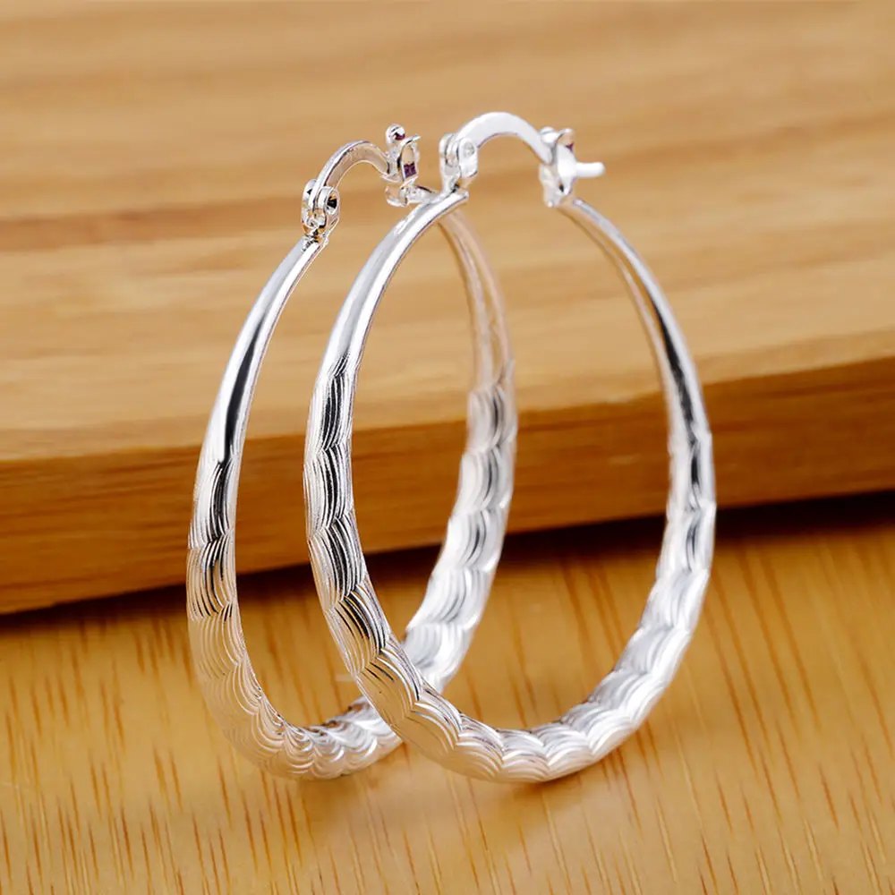Fashion 925 sterling Silver Earrings for Women Jewelry 4CM Big circle ...