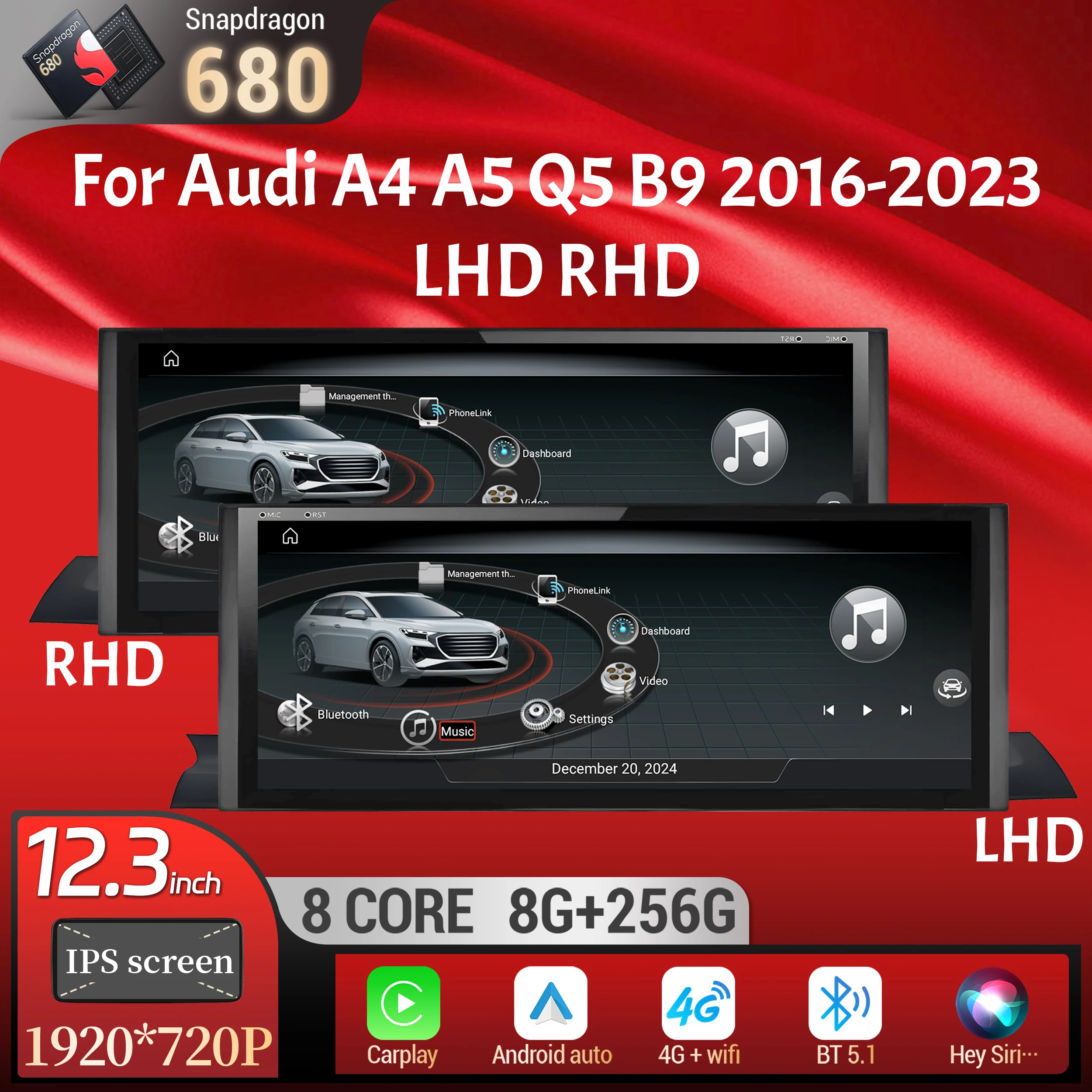 12.3 inch Android 14 Car Radio For Audi A4 A5 Q5 B9 2016-2023 Wireless ...