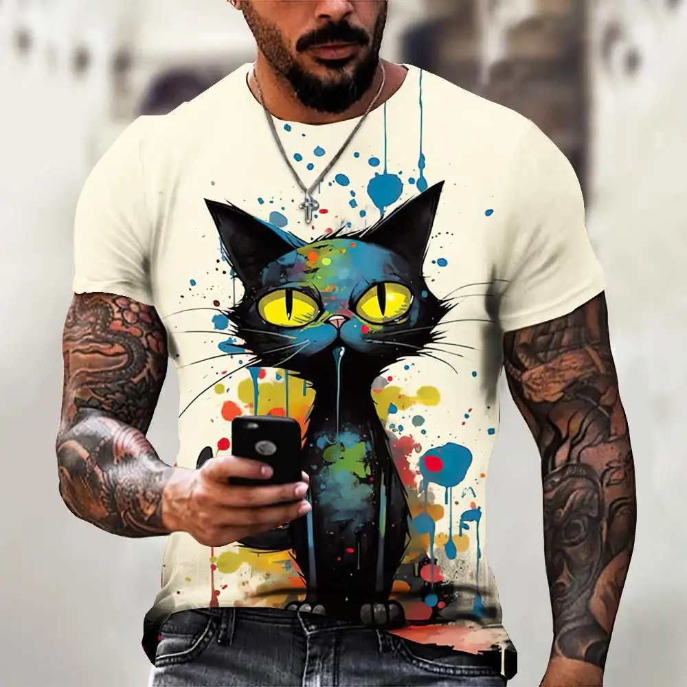 Men-s-T-Shirt-Animation-Cat-Graffiti-Pattern-Short-Sleeve-T-Shirt ...