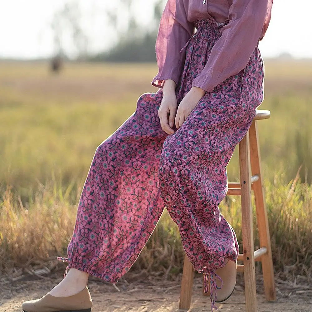 Bombachos-de-lino-con-estampado-que-combinan-con-todo-para-mujer-pantalones-holgados-de-cintura ...