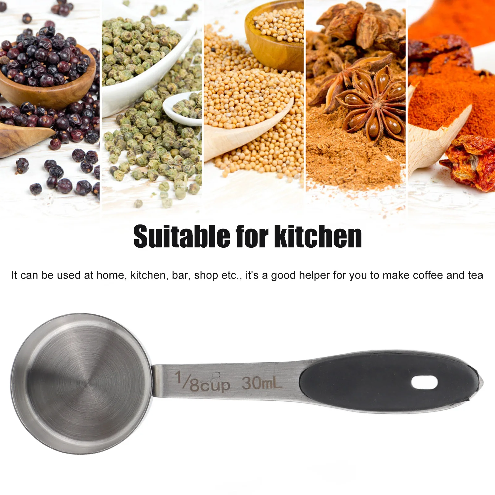 30ml Coffee Measuring Scoop 1/8 Cup Stainless Steel Tablespoon Large ...