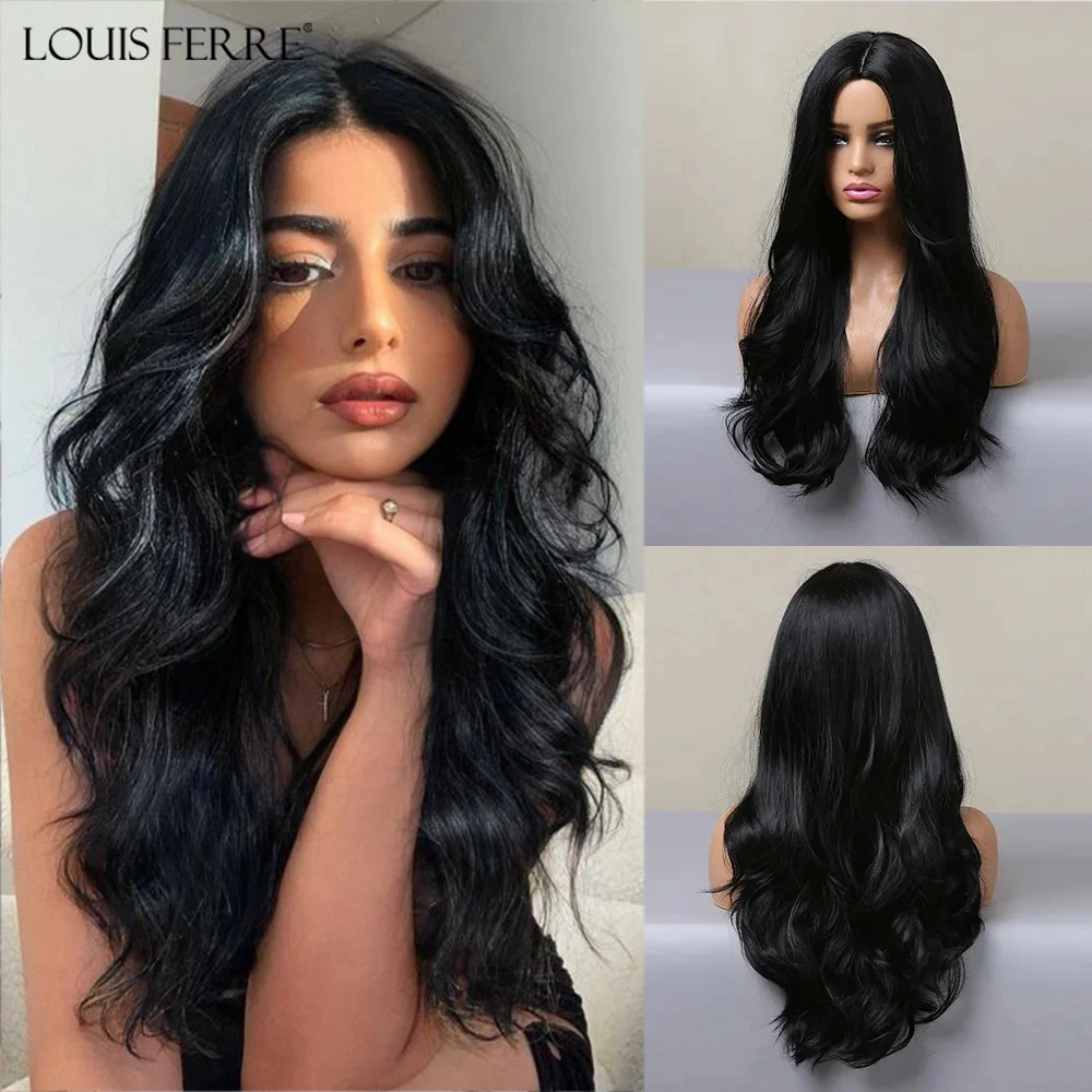 LOUIS-FERRE-Pelucas-sint-ticas-negras-onduladas-largas-para-mujeres ...