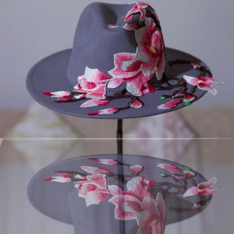Sombrero-Fedora-de-flores-bordadas-para-hombre-y-mujer-gorro-de-Jazz-3D ...