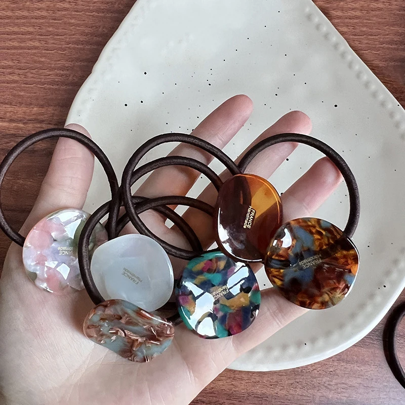 Jelly-Color-Geometric-Round-Hair-Ring-Acetate-Texture-Rope-Band-Women ...