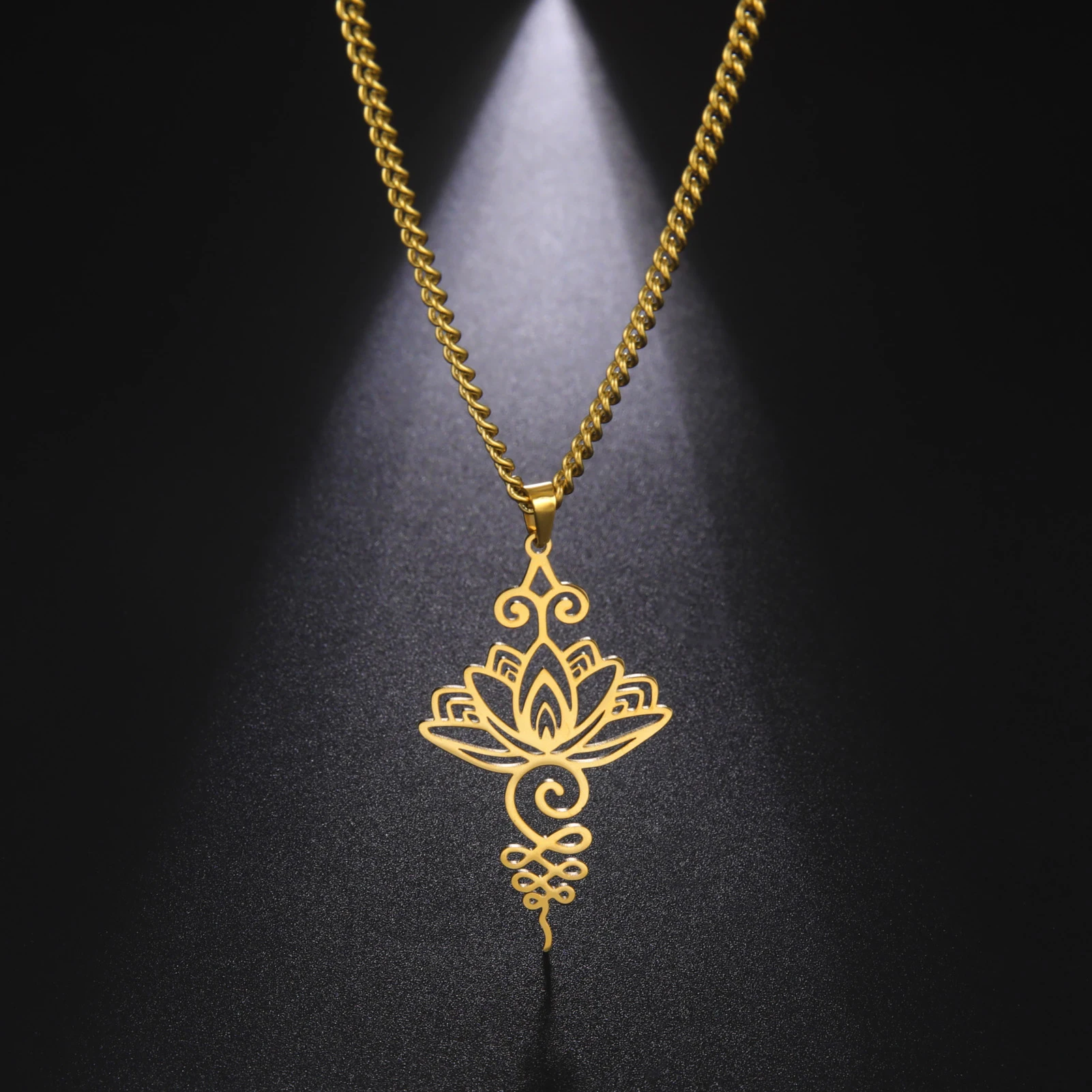 Skyrim-Unalome-Lotus-Flower-Pendant-Necklace-Stainless-Steel-Gold-Color ...