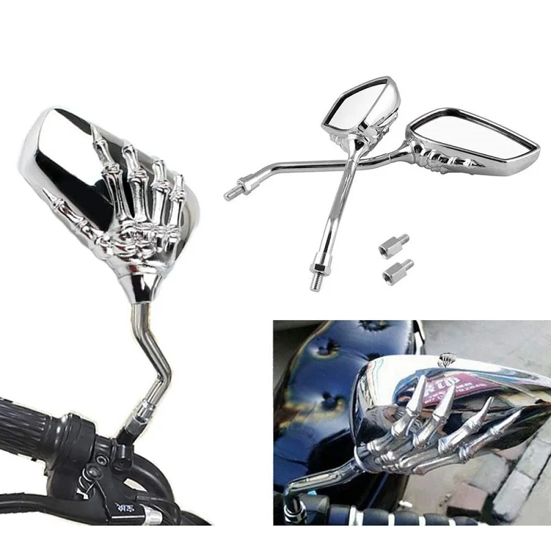 2pcs-Set-Universal-8mm-10mm-Motorcycle-Chrome-SKELETON-Skull-HAND-Claw ...