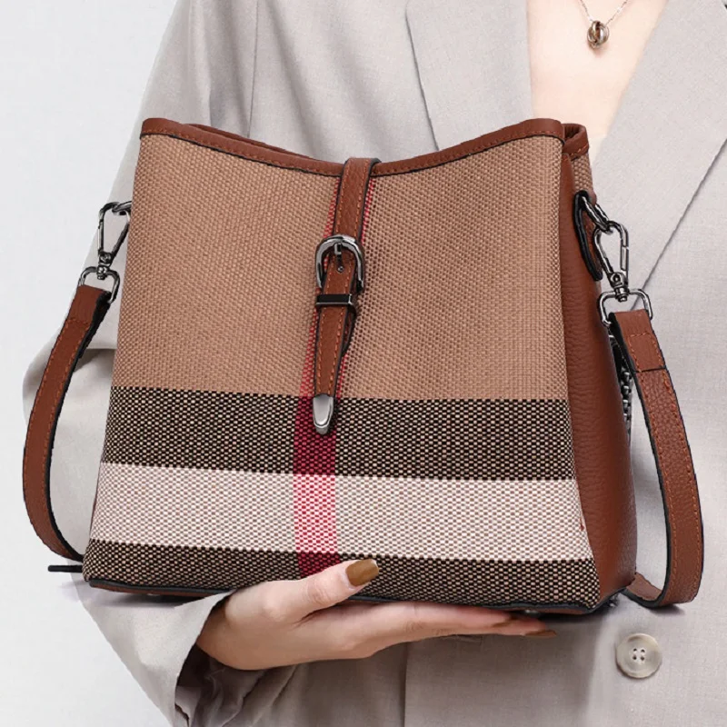 Sac-carreaux-classique-en-toile-avec-cuir-pour-femme-sac-bandouli-re-populaire-One-Initiated ...