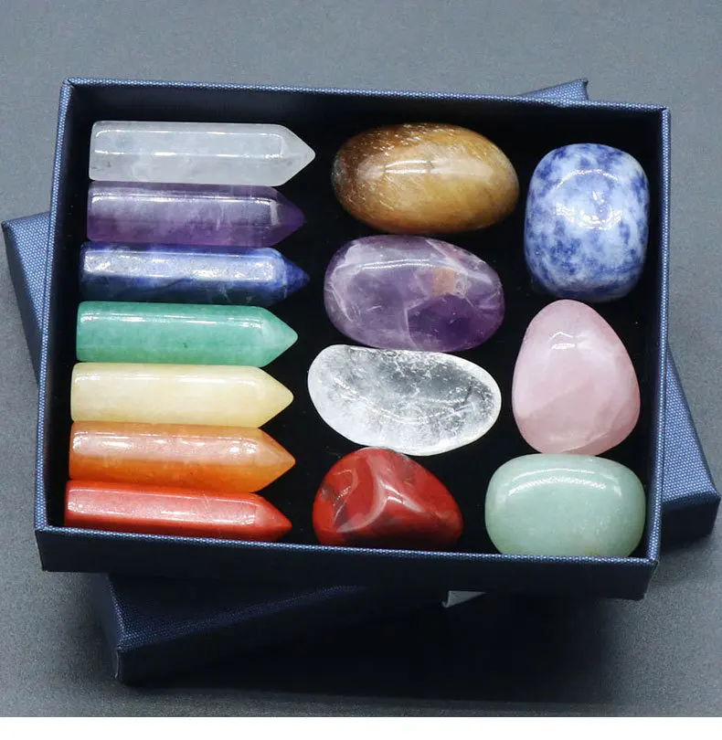 14PCS Natural Stone Set 7 Chakra Reiki Healing Stone Quartz Mineral ...