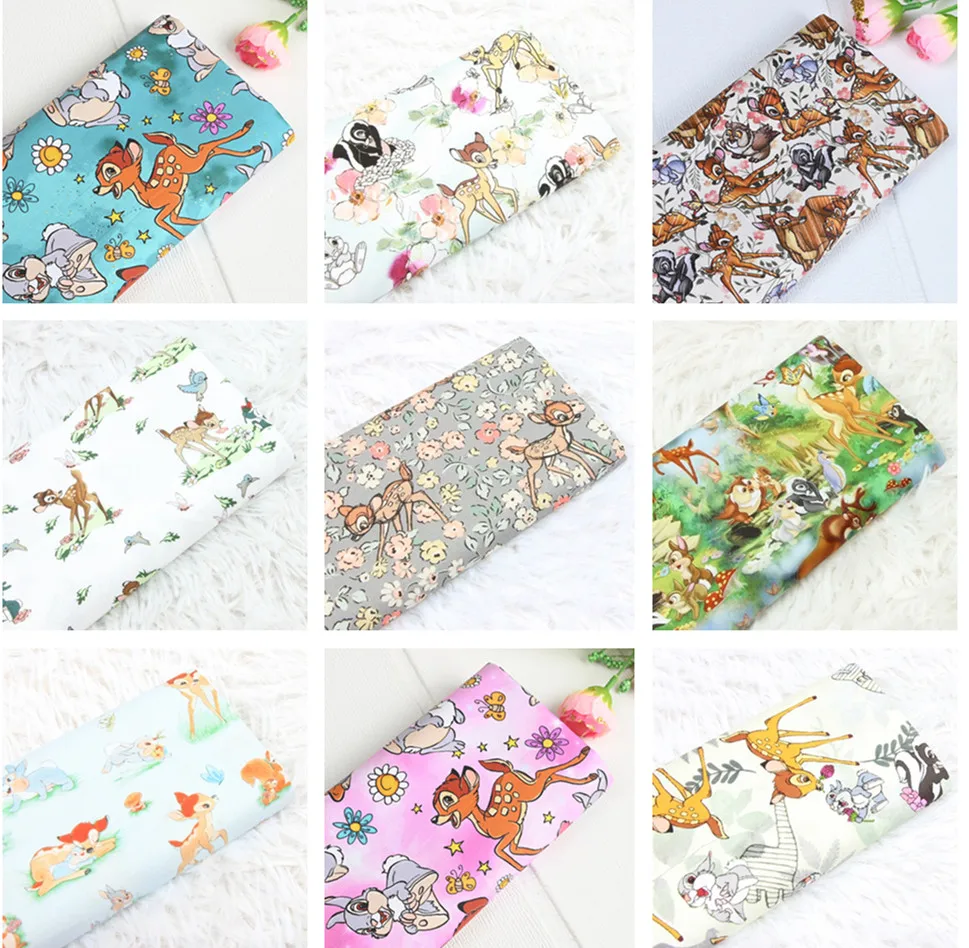 wide110cm-disney-Deer-Bambi-Print-Cotton-Fabric-Sewing-Quilting-Cloth ...