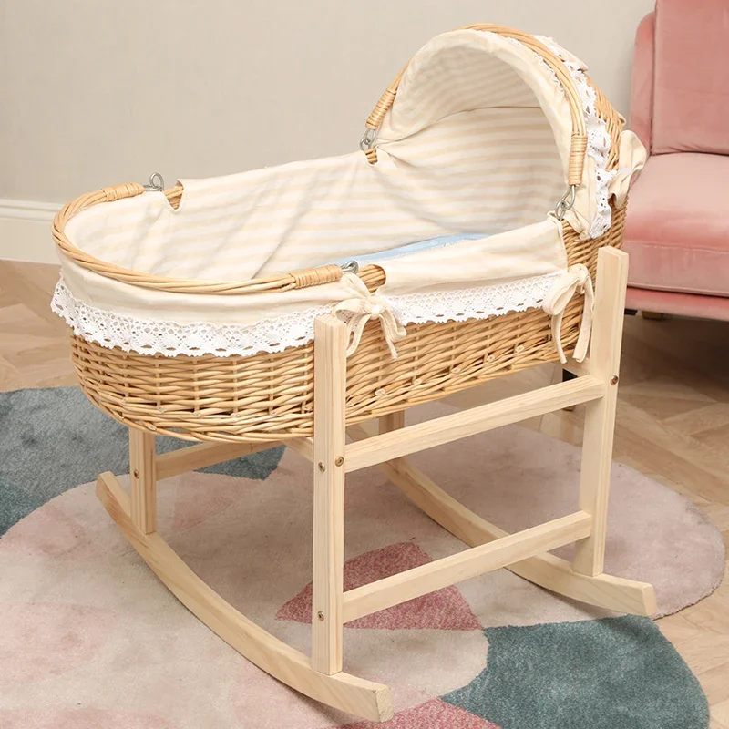 2024-New-Upgrade-Wooden-Portable-Baby-Cradle-Bed-with-Roller-Baby ...