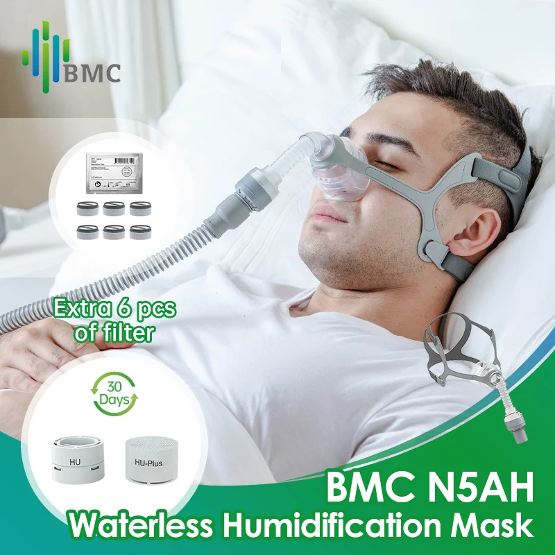 CPAP-N5AH-Waterless-Humidification-Nasal-Mask-with-Headgear-6pcs-Filter ...