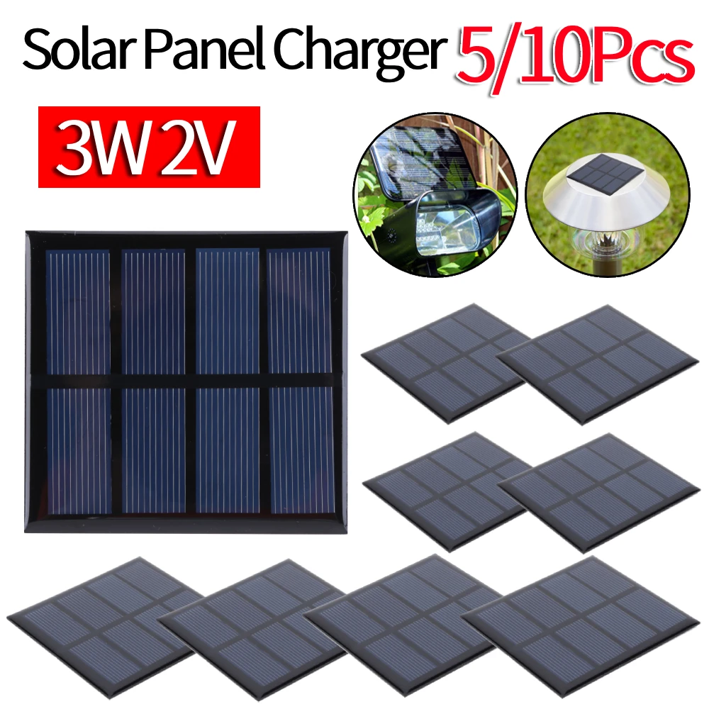 5/10Pcs 3W 2V Solar Battery Charger Polycrystalline Silicon Solar Panel ...