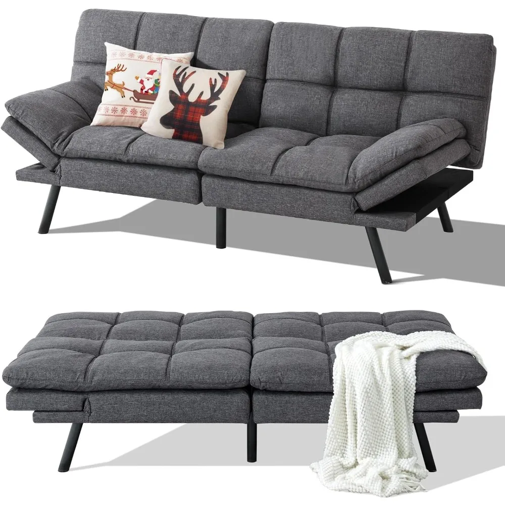 Futon-Sofa-Bed-Couch-Convertible-Memory-Foam-Sleeper-Love-Seat-Modern ...