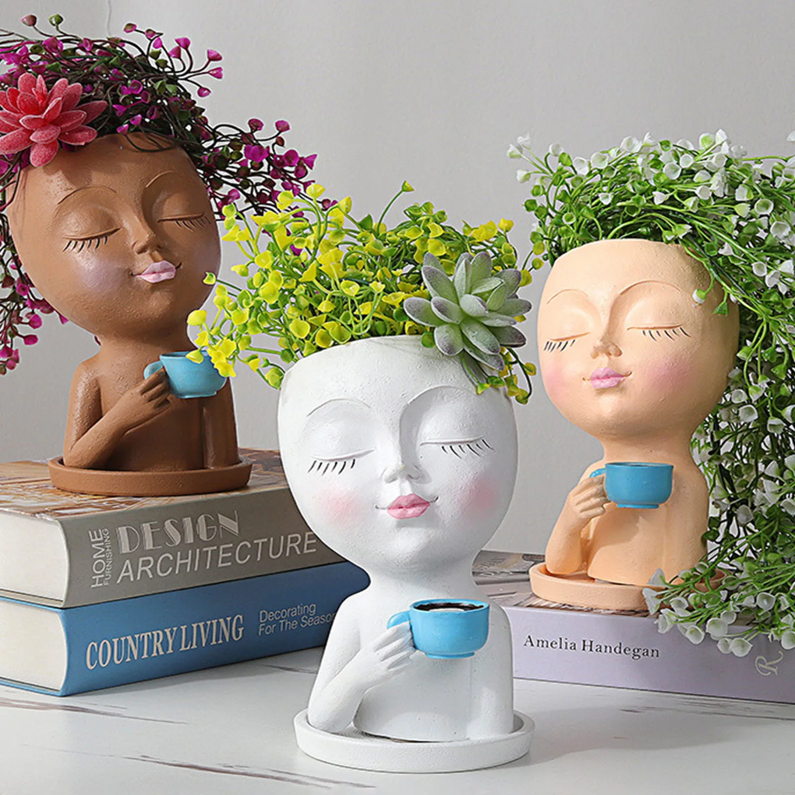 Head-Planter-Pot-Face-Flower-Pot-With-Drainage-Hole-Handmade-Unique ...