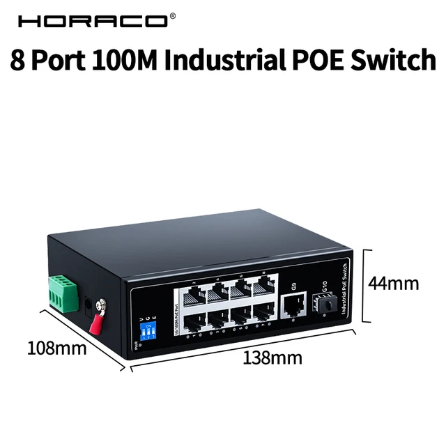 HORACO Industrial POE Switch 10 Port 100Base-T DIN Rail Wall Mounted Gigabit Uplink SFP Network ...