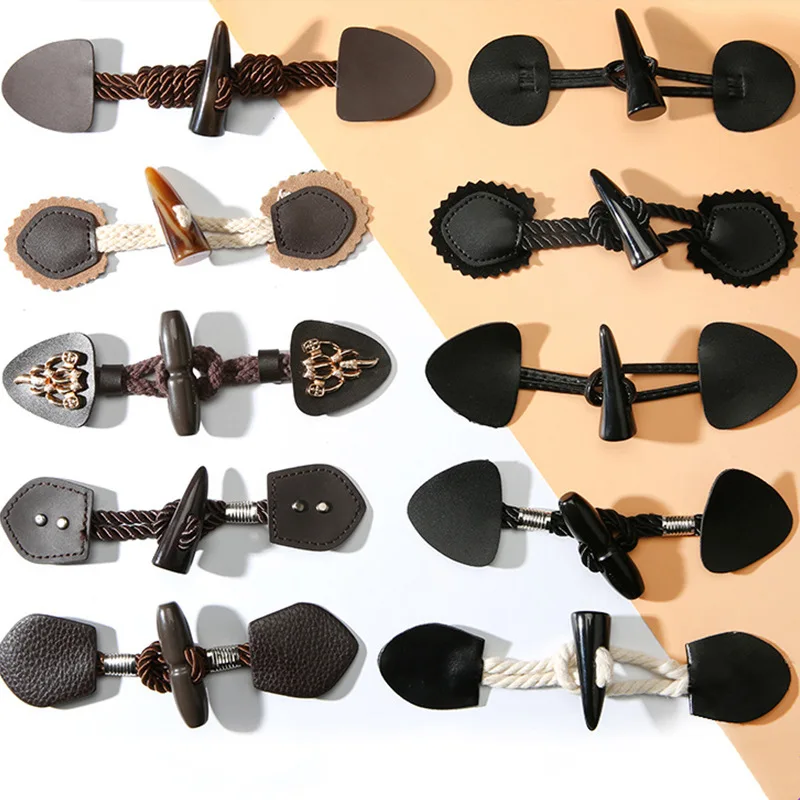 1-Pairs-Horn-Buttons-Duffle-Coat-Jacket-Fasteners-Toggle-with-Leather ...