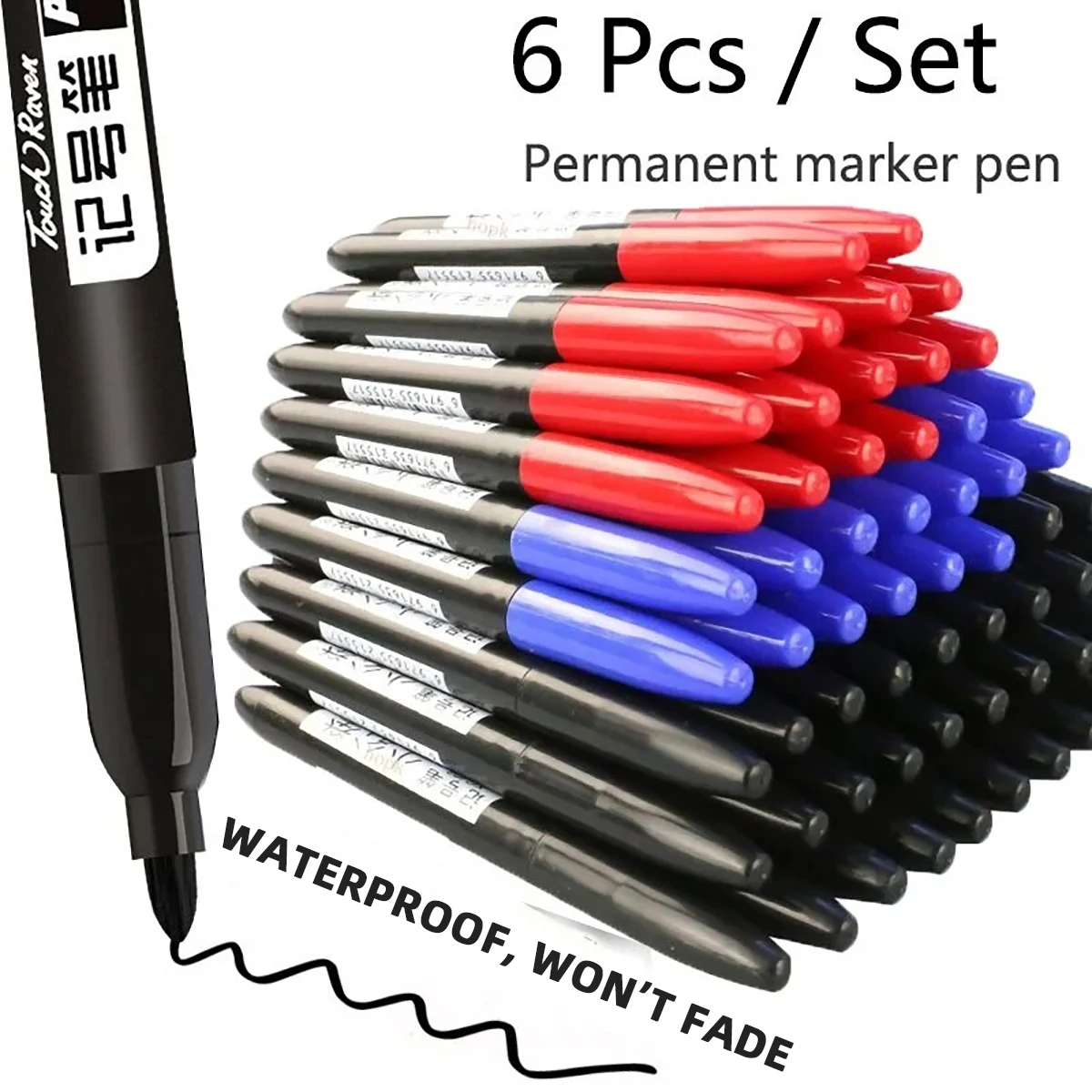 6Pieces-set-Black-Oil-based-Marker-Waterproof-Marker-Non-fading-Large ...