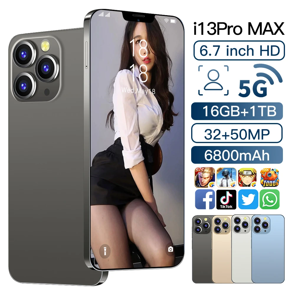 Teléfono Inteligente i13 Pro Max, versión Global, Original, desbloqueo facial 2023, pantalla ...
