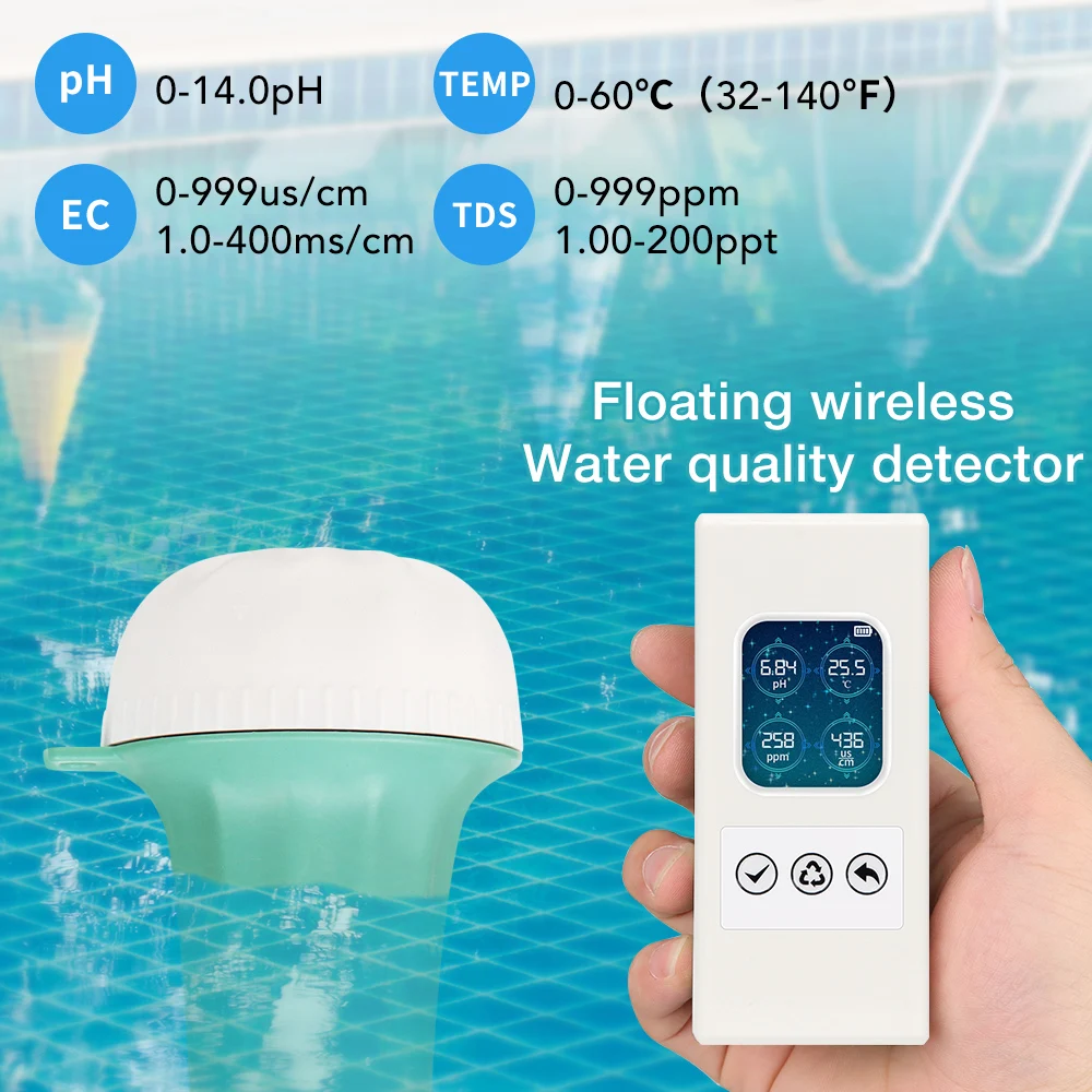 4 in 1 Wireless Floating Split PH/EC/TDS/Temp Water Quality Detector ...