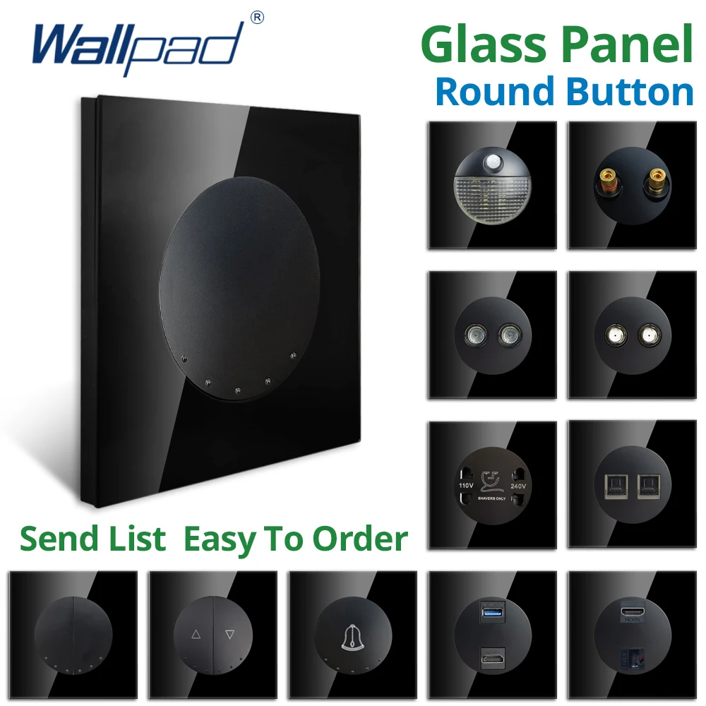 Wallpad Wall Switch and Socket Black Reset 3 Way Glass Panel Round ...