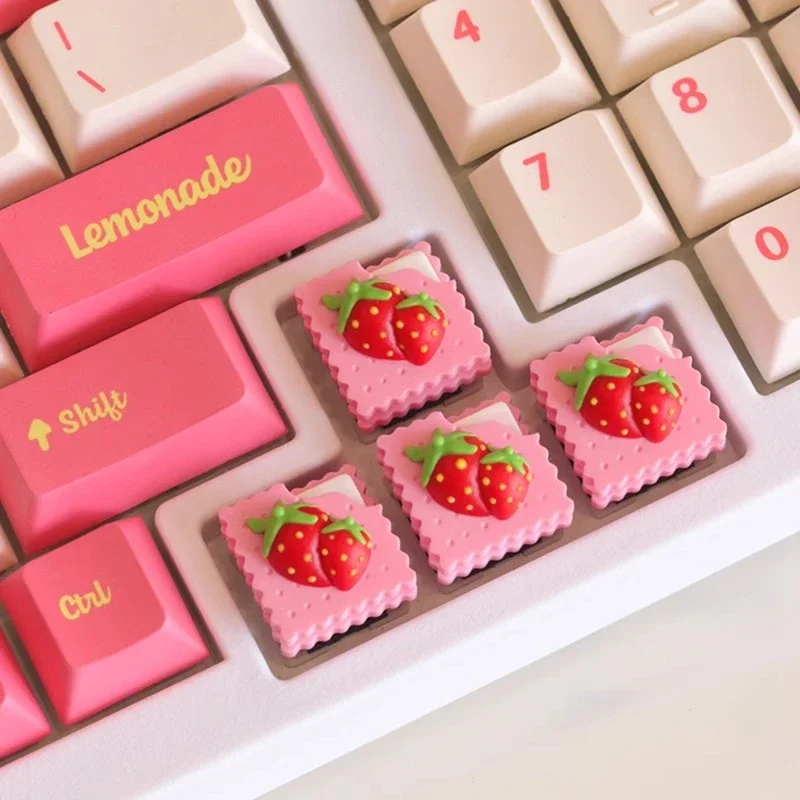 Gourmet-Theme-Strawberry-Biscuit-Keycaps-Resin-Artisan-Keycaps-for ...