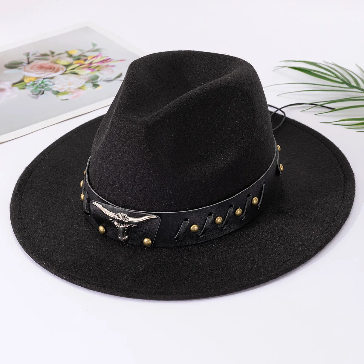 European-and-American-style-woolen-cloth-flat-brimmed-jazz-hat-for-men ...