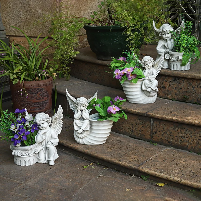 Hot European Style Courtyard Angel Flowerpot Creative Home Garden ...