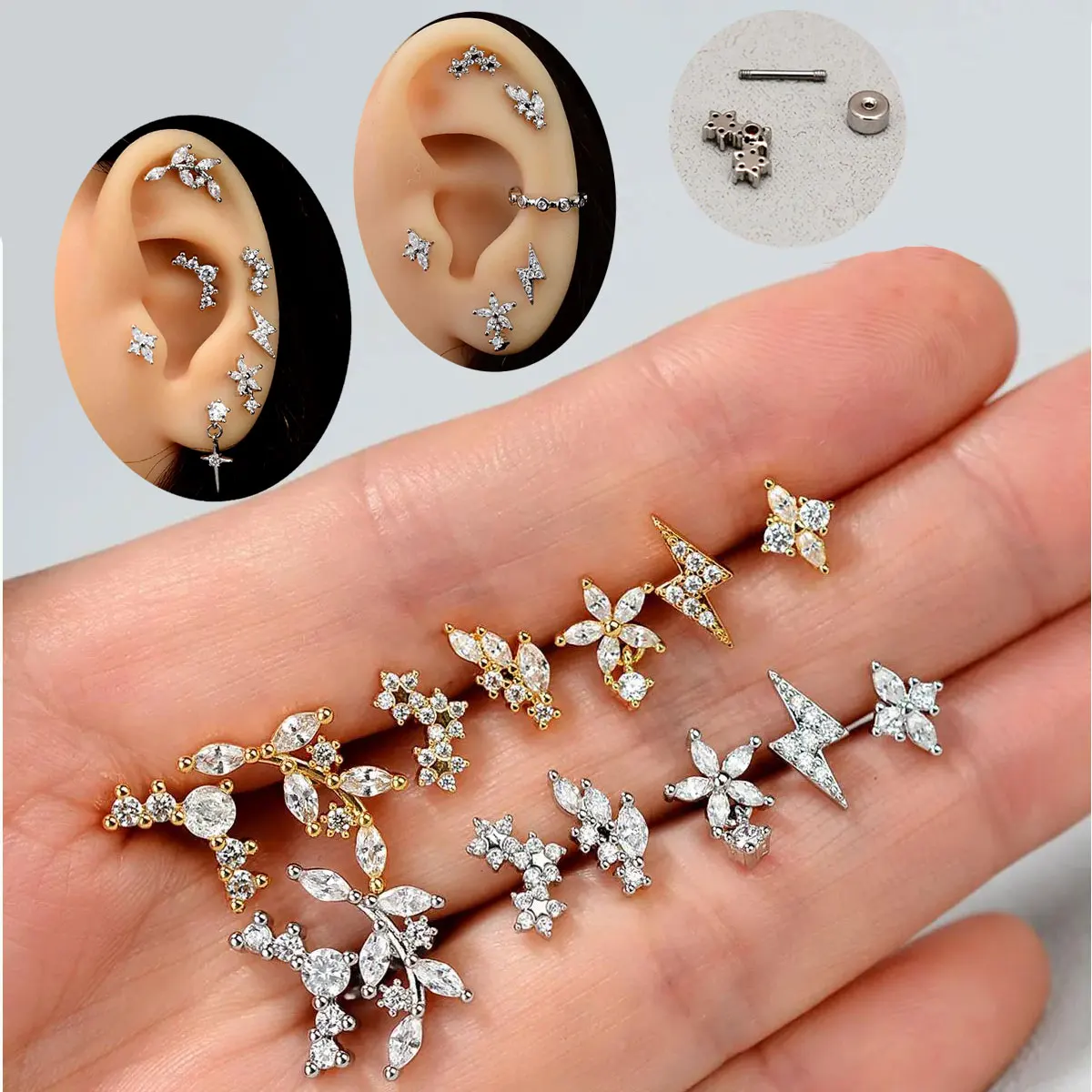1Piece-Stainless-Steel-Mini-CZ-Flower-Cartilage-Flat-Back-Piercing-Stud ...