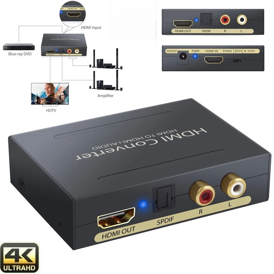 20pcs 4K60HZ HDMI Audio Extractor HDMI to HDMI Optical Toslink SPDIF ...