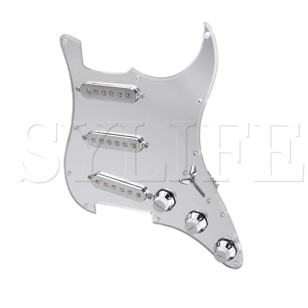 Polished Silver 3 Ply Guitar Prewired Loaded Pickguard Sss W/ Pickups ...