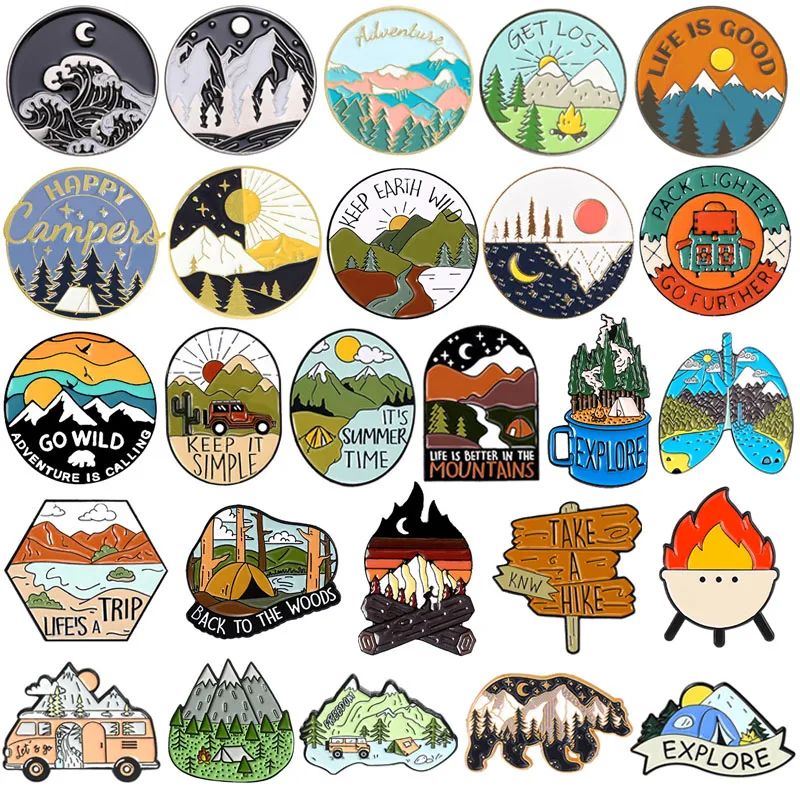 Outdoor-Adventure-Enamel-Pin-Wild-Camping-Hiking-Mountain-Starry-Night ...